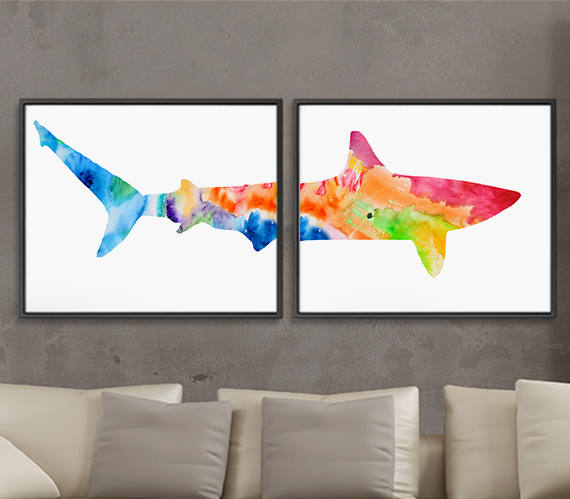 Watercolor Shark Art Poster Nursery Poster Nautical Print | Etsy