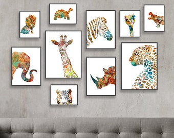 Animal Art Print Watercolor Prints Set Nursery Animals Wall | Etsy