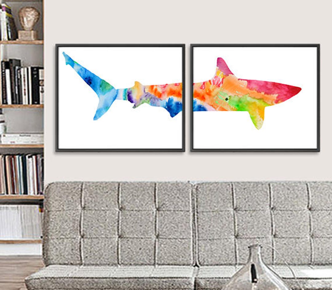 Watercolor Shark Art Poster Nursery Poster Nautical Print - Etsy