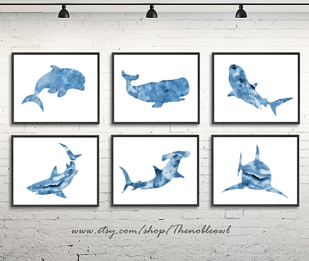Nursery Nautical Prints, Shark Prints, Ocean Art Prints, Blue Coastal ...