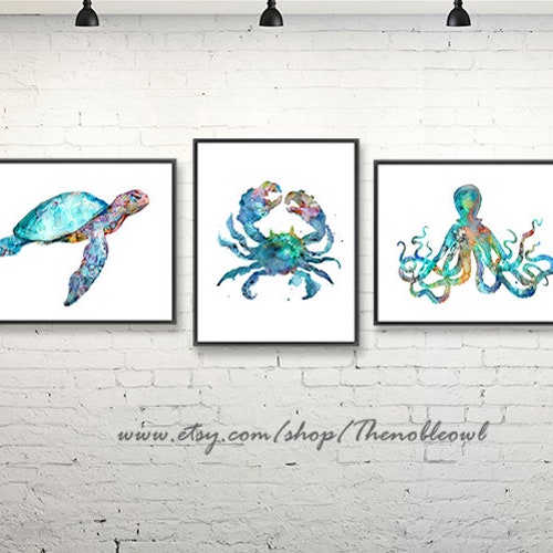 Sea Turtle Wall Art Sea Turtle Decor Coastal Bathroom Decor Etsy
