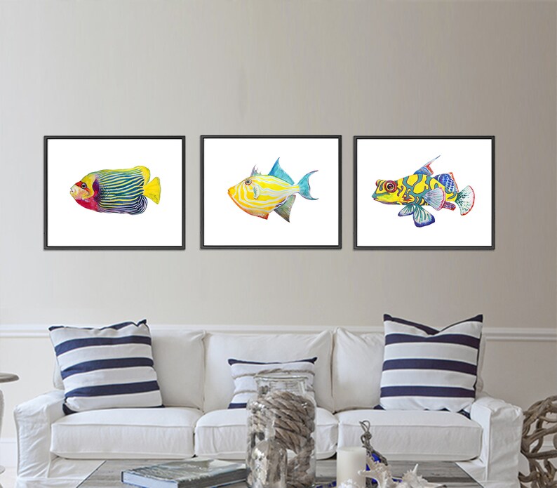 Tropical Fish Art Prints Set Watercolor Nautical Painting Fish - Etsy