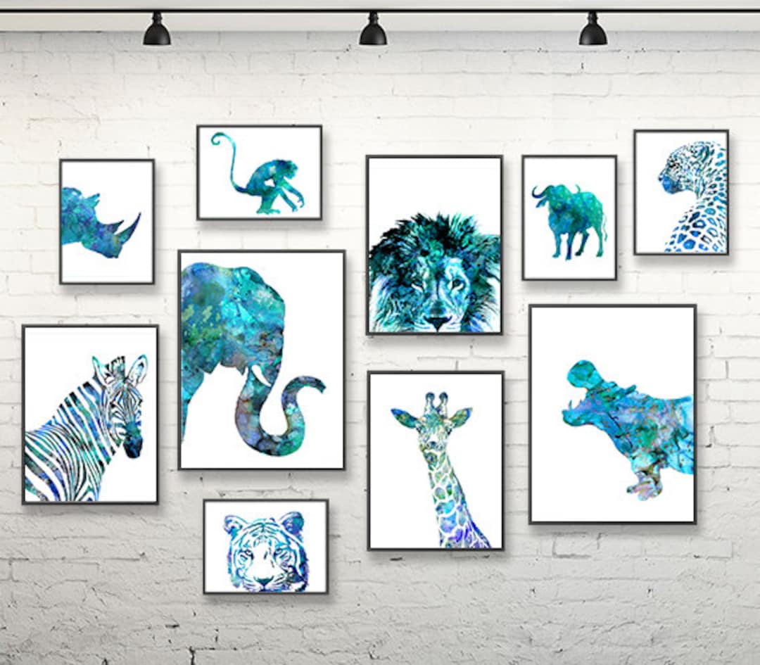 Blue Animals Art Print Set Watercolor Painting Nursery Animal Wall ...