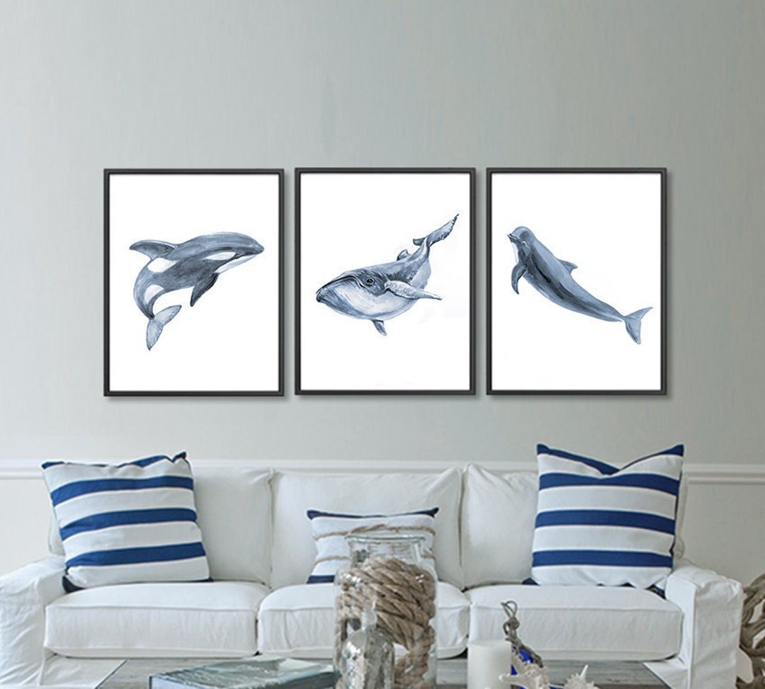 Blue Ocean Prints, Nautical Print, Whale Print, Orca Art, Orca Print ...