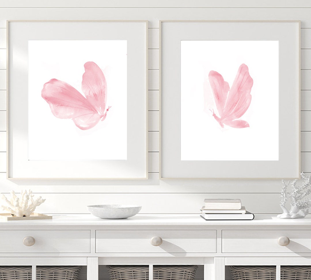 Pink butterflies print, girl nursery prints, butterfly poster ...