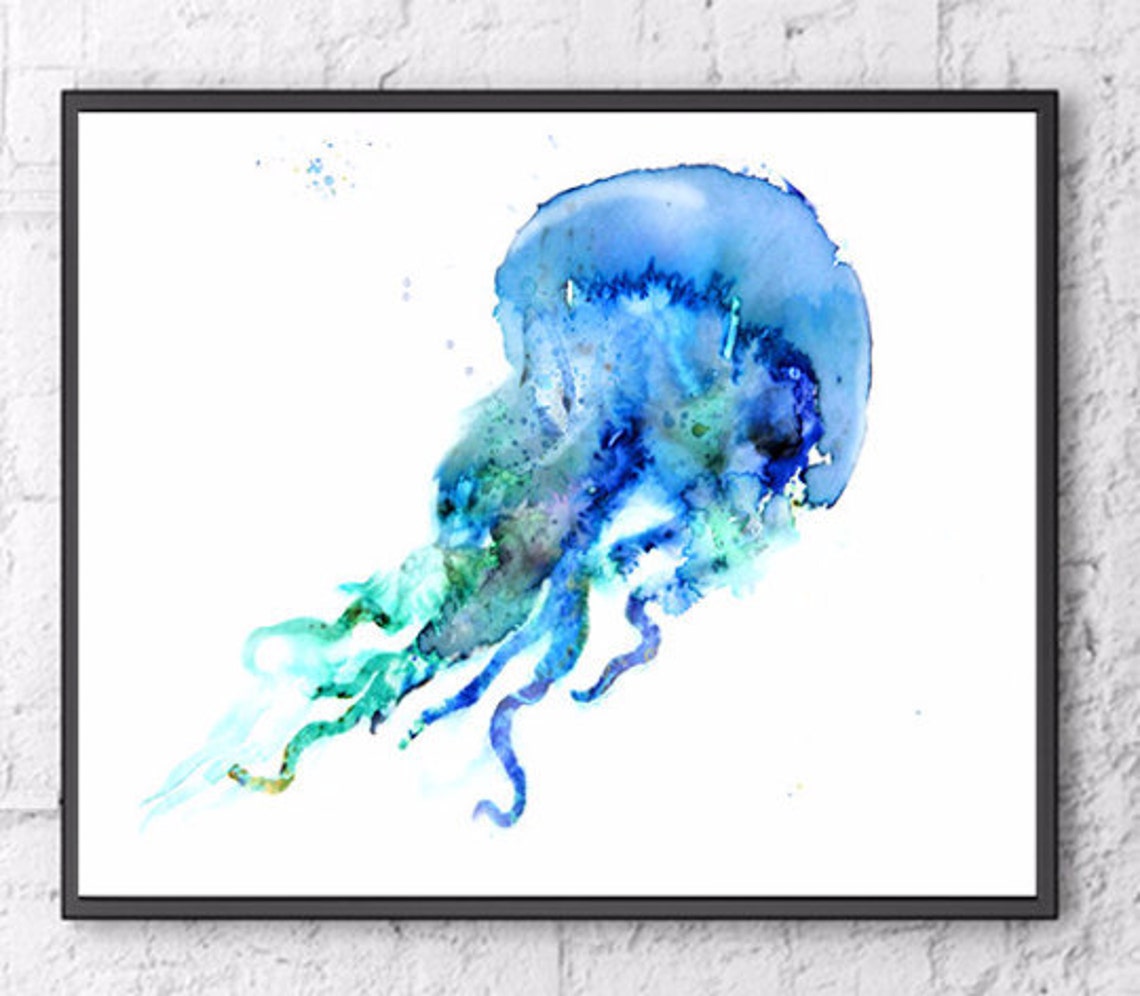 Ocean Art Blue Watercolor Art Print Fish Art Crab Print - Etsy