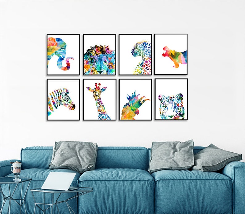 Watercolor Safari Animal Prints: Jungle Nursery Decor, Set of 8 - S148 ...
