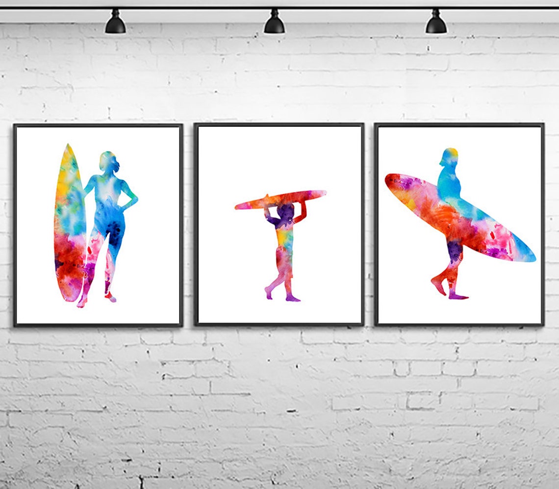 Surfing prints surf poster set beach wall art beach decor | Etsy