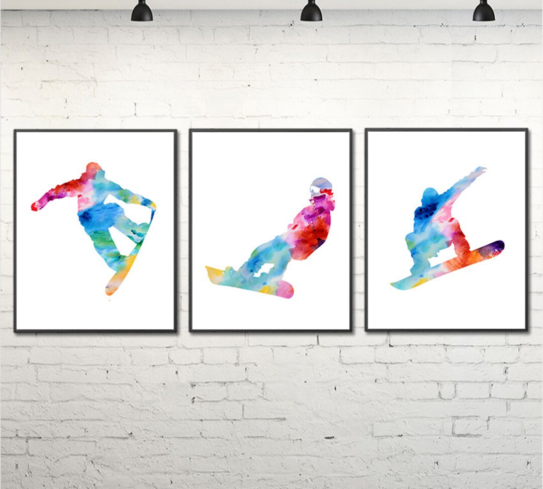 Snowboarding Print, Snowboard Poster Set of 3, Sport Prints, Sport Art ...
