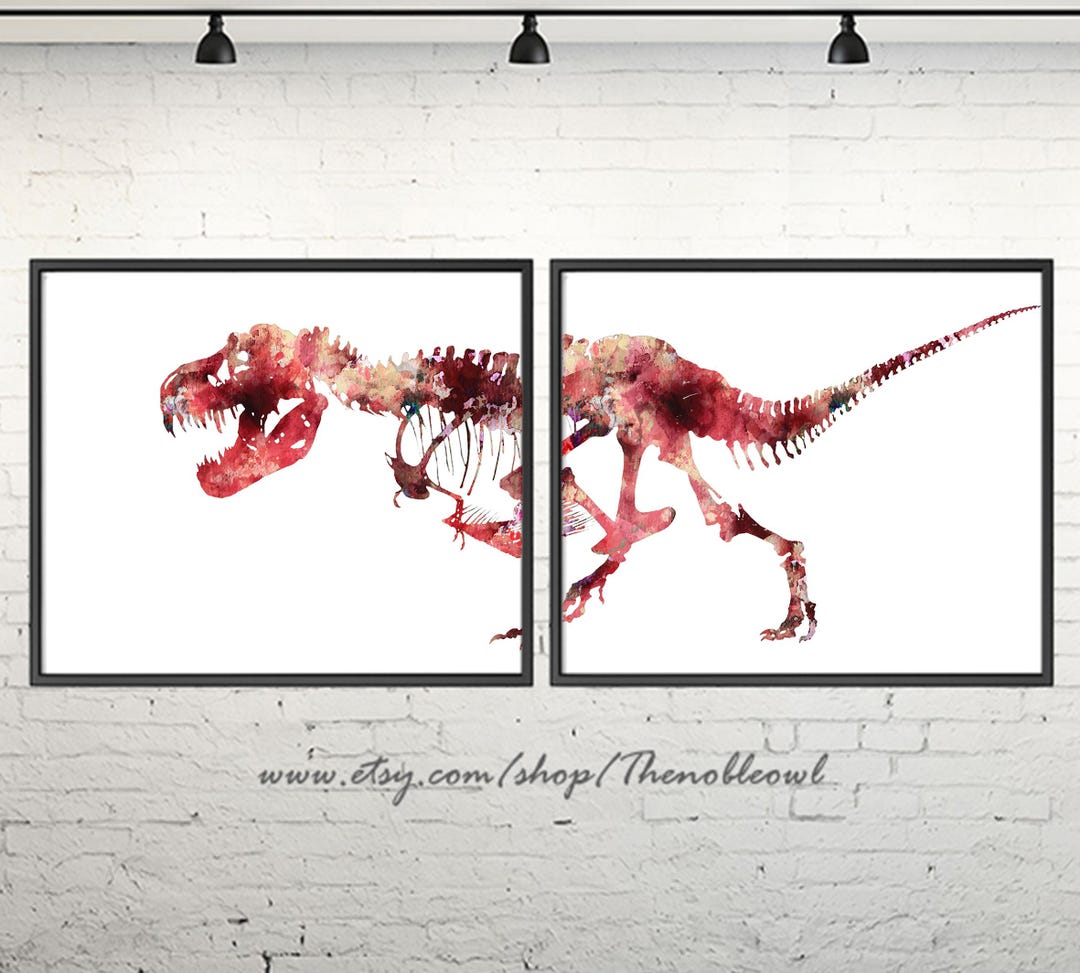 Watercolor Dinosaur Bones Art Print Set: T-rex Painting, 428 - Etsy