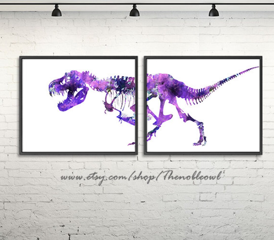 Purple Dinosaur Art Print Trex Watercolor Dinosaurs Bones Watercolor ...