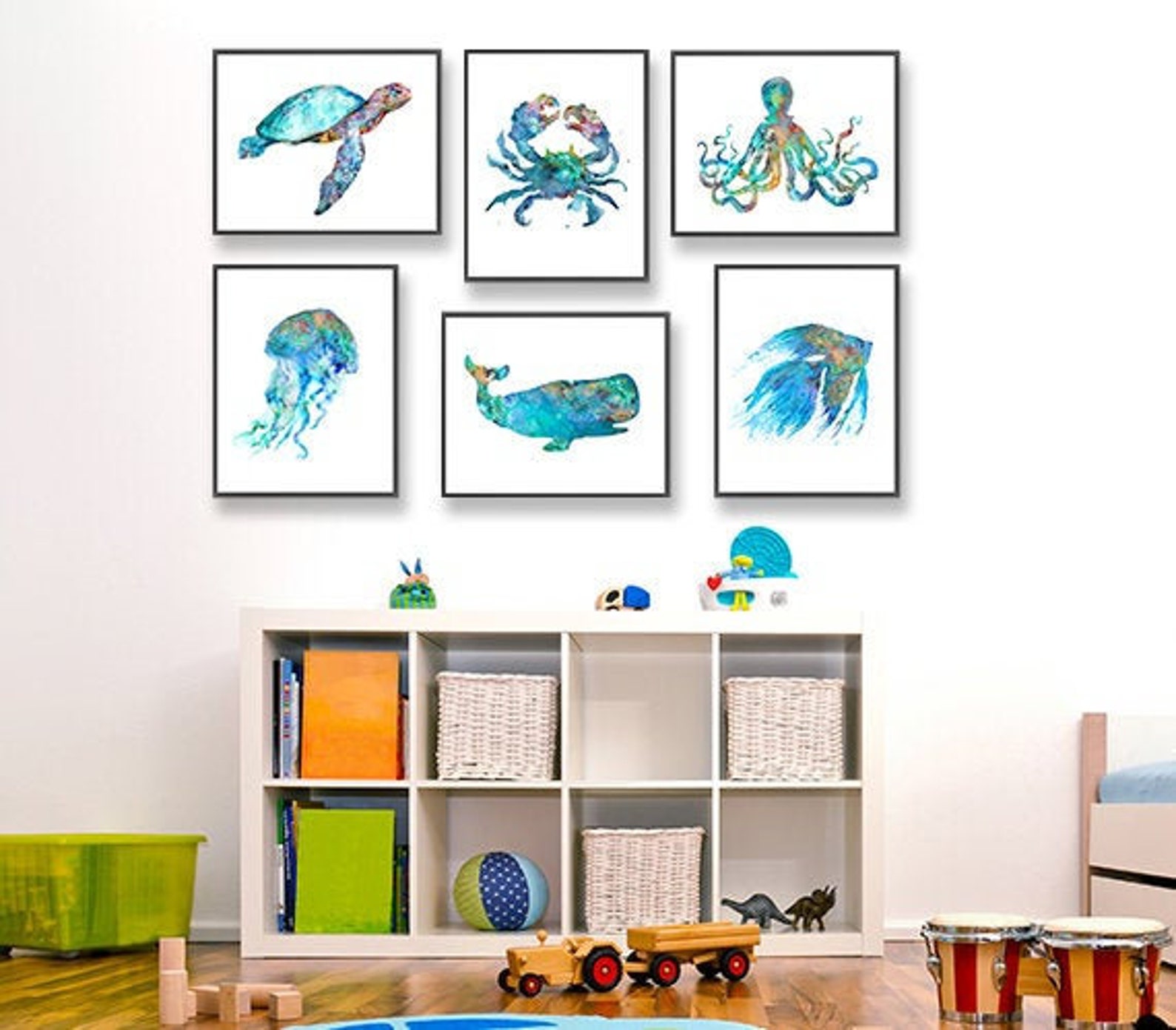 Watercolor Nursery Nautical Prints Beach Wall Decor Ocean Art Blue ...