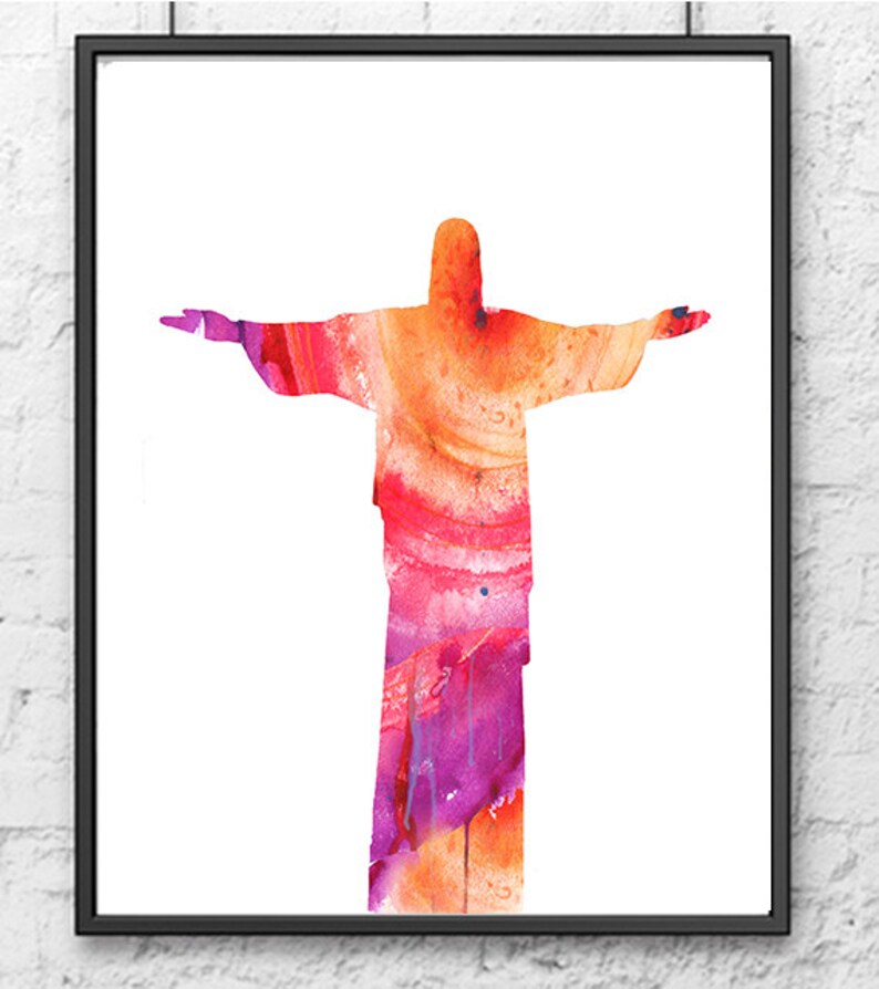 Watercolor Art Print Jesus Painting - Rio De Janeiro Brazil - Wall Art ...
