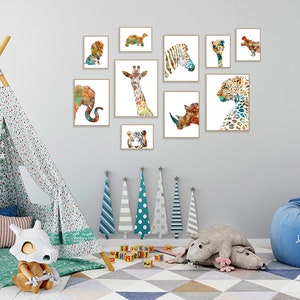 Animal Art Print Watercolor Prints Set Nursery Animals Wall Art, Kids ...