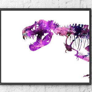 Purple Dinosaur Art Print Trex Watercolor Dinosaurs Bones Watercolor ...
