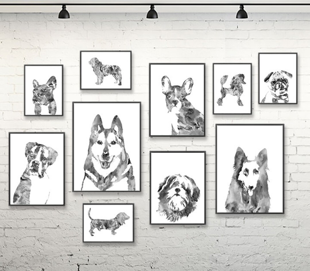 Black White Dogs Art Print, Dog Portraits, Dogs Poster Set, Veterinary ...