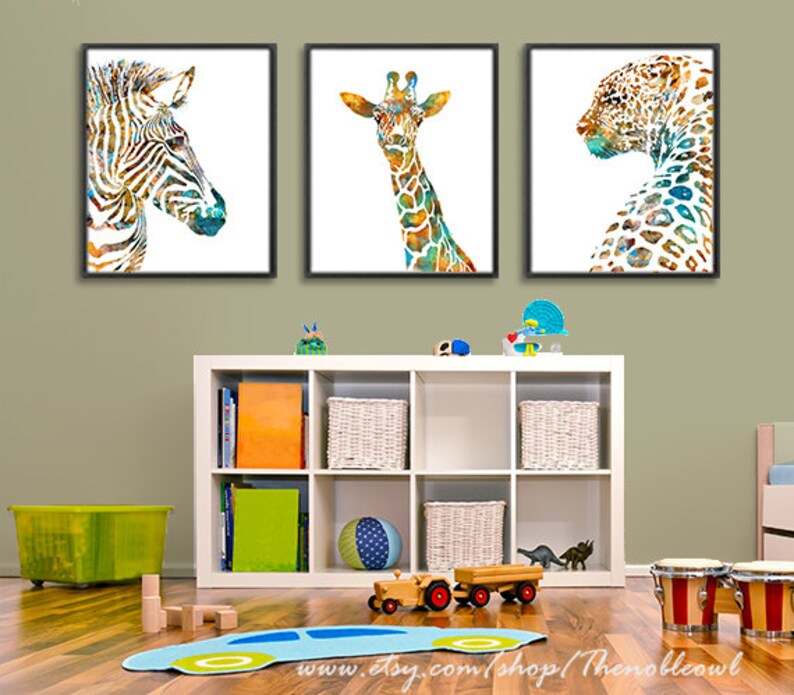 African Animals Print Nursery Prints Kids Decor Blue Beige - Etsy
