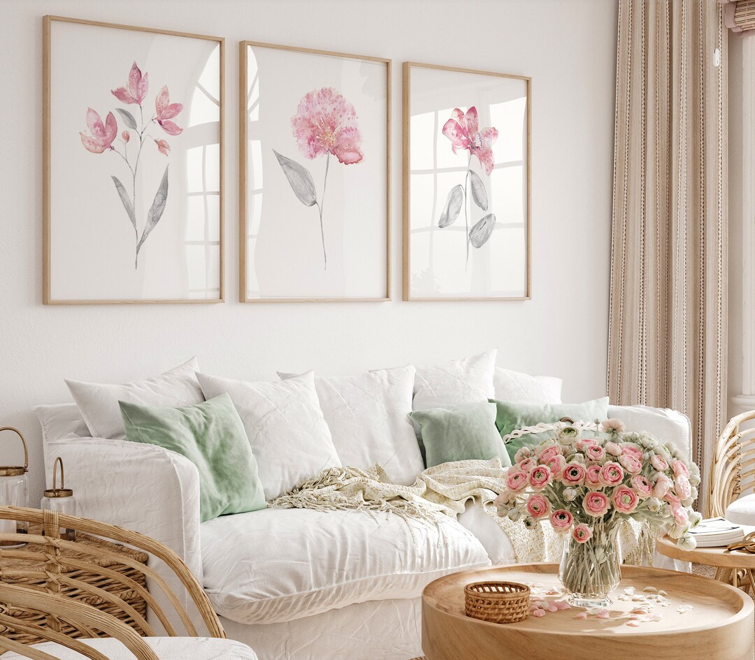 Watercolor Flowers Art, Watercolor Painting Flower Prints, Pink Gray ...