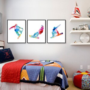 Snowboarding Print, Snowboard Poster Set of 3, Sport Prints, Sport Art ...