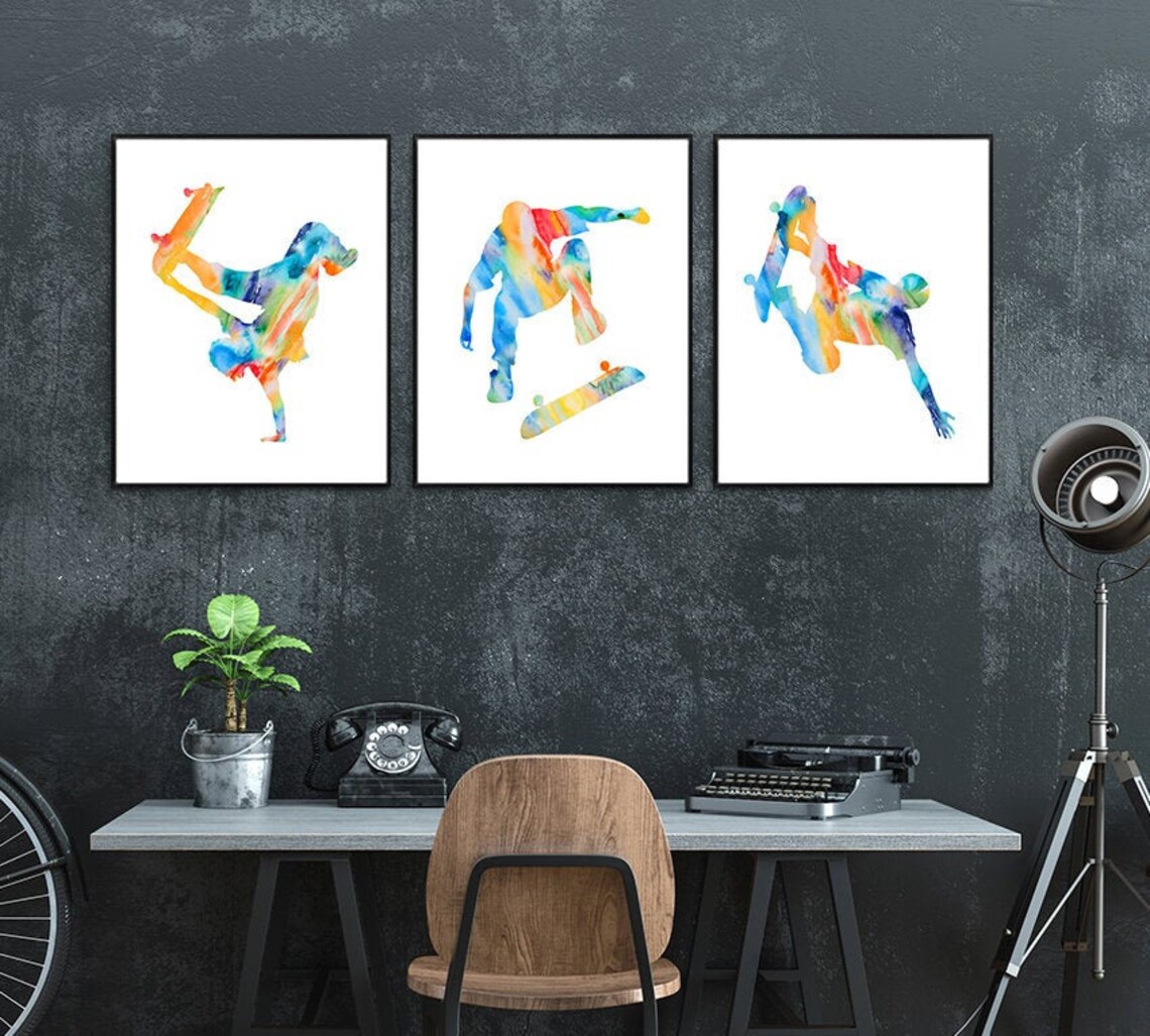 Skateboarder Print Skateboard Poster Set of 3 Street Sport | Etsy