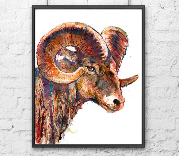 Original watercolor painting ram print watercolor painting | Etsy