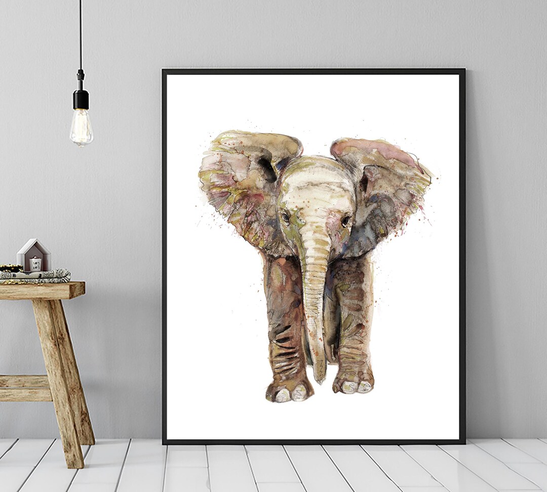 Watercolor Painting Baby Elephant Print Nursery Elephant African Animal ...