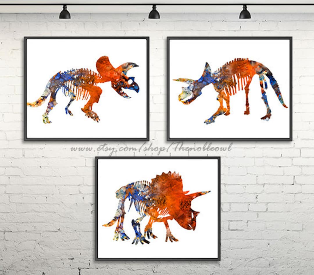 Kids Print Nursery Dinosaur Wall Art Dinosaur Wall Decor Blue Orange ...
