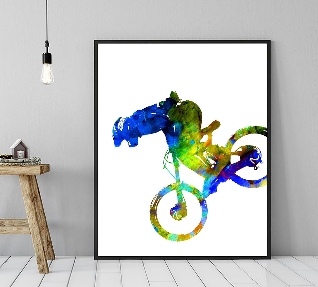BMX Poster, BMX Print, Blue Bicycle Print, Extreme Sport Art, Bike ...