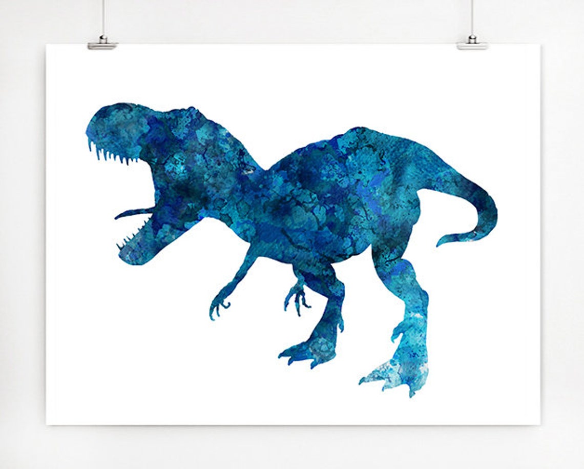 Blue dinosaur art print dinosaurs wall art kids blue wall | Etsy