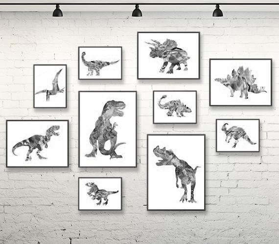 Black white nursery dinosaur print dinosaur wall art kids wall | Etsy