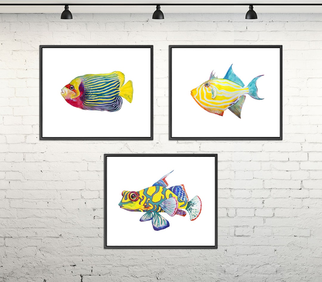 Tropical Fish Art Prints Set, Watercolor Nautical Painting Fish ...