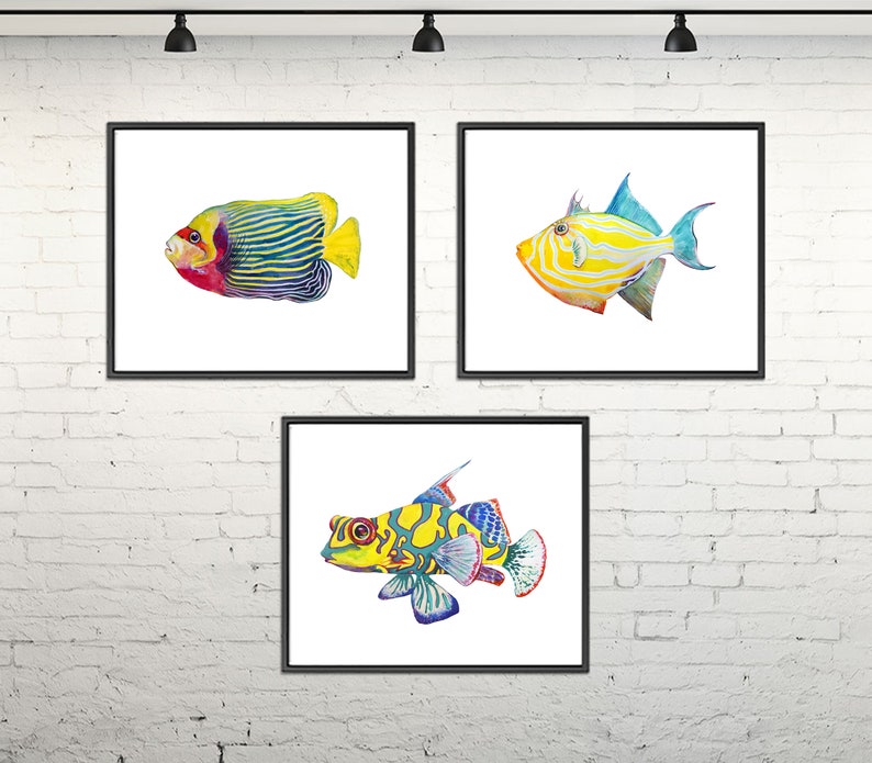 Tropical Fish Art Prints Set Watercolor Nautical Painting Fish - Etsy