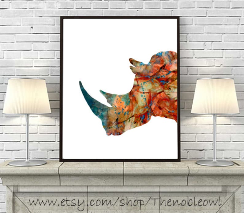 Watercolor Art Print Rhino Painting Animal Art Jungle Art Home | Etsy