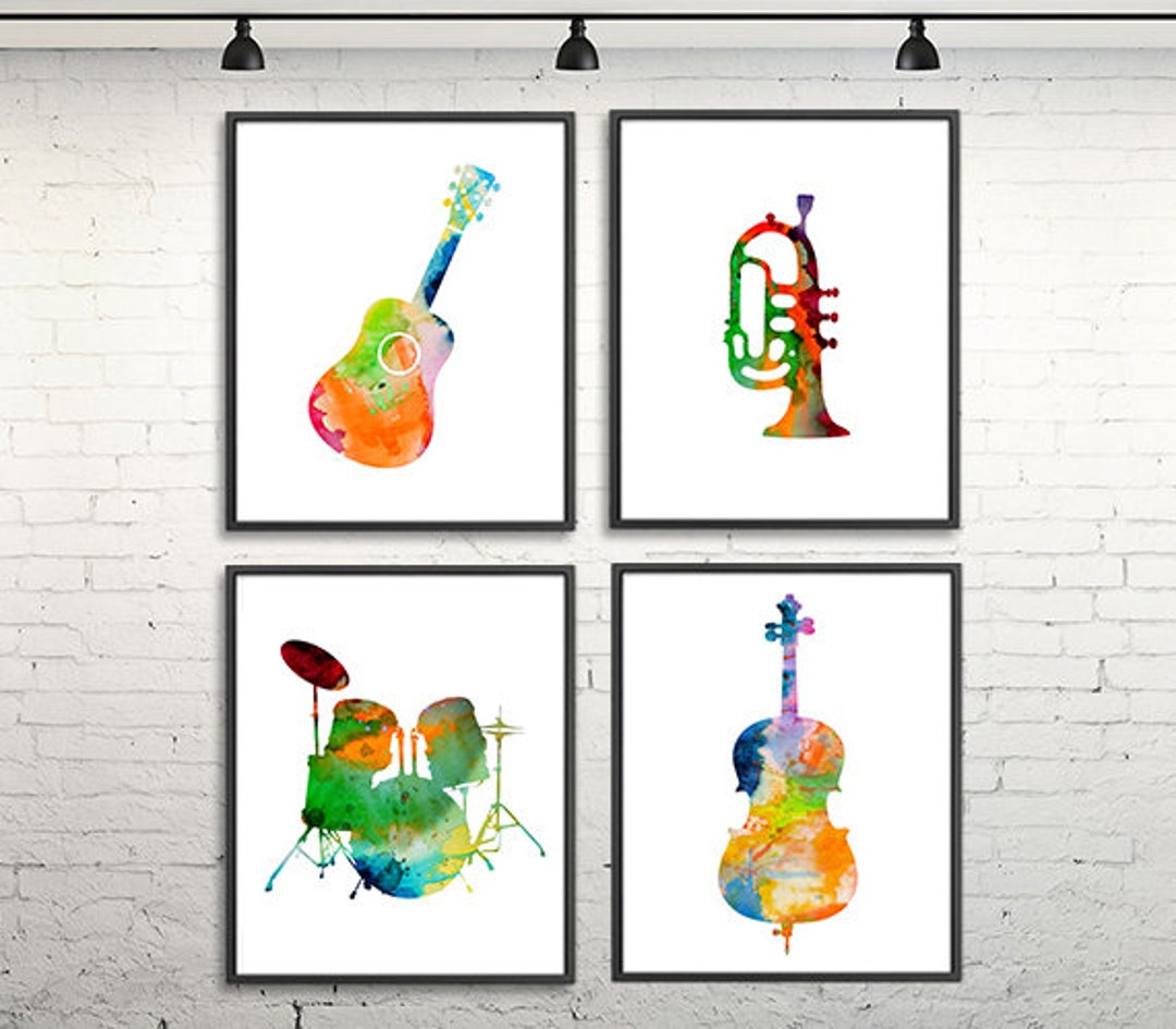 Music Print, Music Art, Music Gift, Musical Instruments, Watercolor Art ...