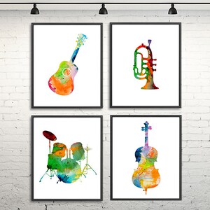 Music Print, Music Art, Music Gift, Musical Instruments, Watercolor Art ...