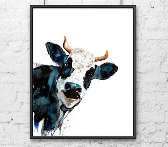 Cow Watercolor Painting Animal Art Print Original Watercolor | Etsy