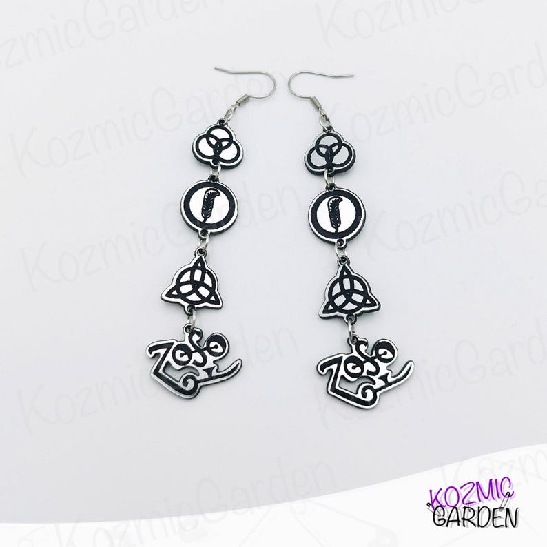Led Zeppelin Symbols Earrings – Zoso, Ma'at, Triquetra and Three ...