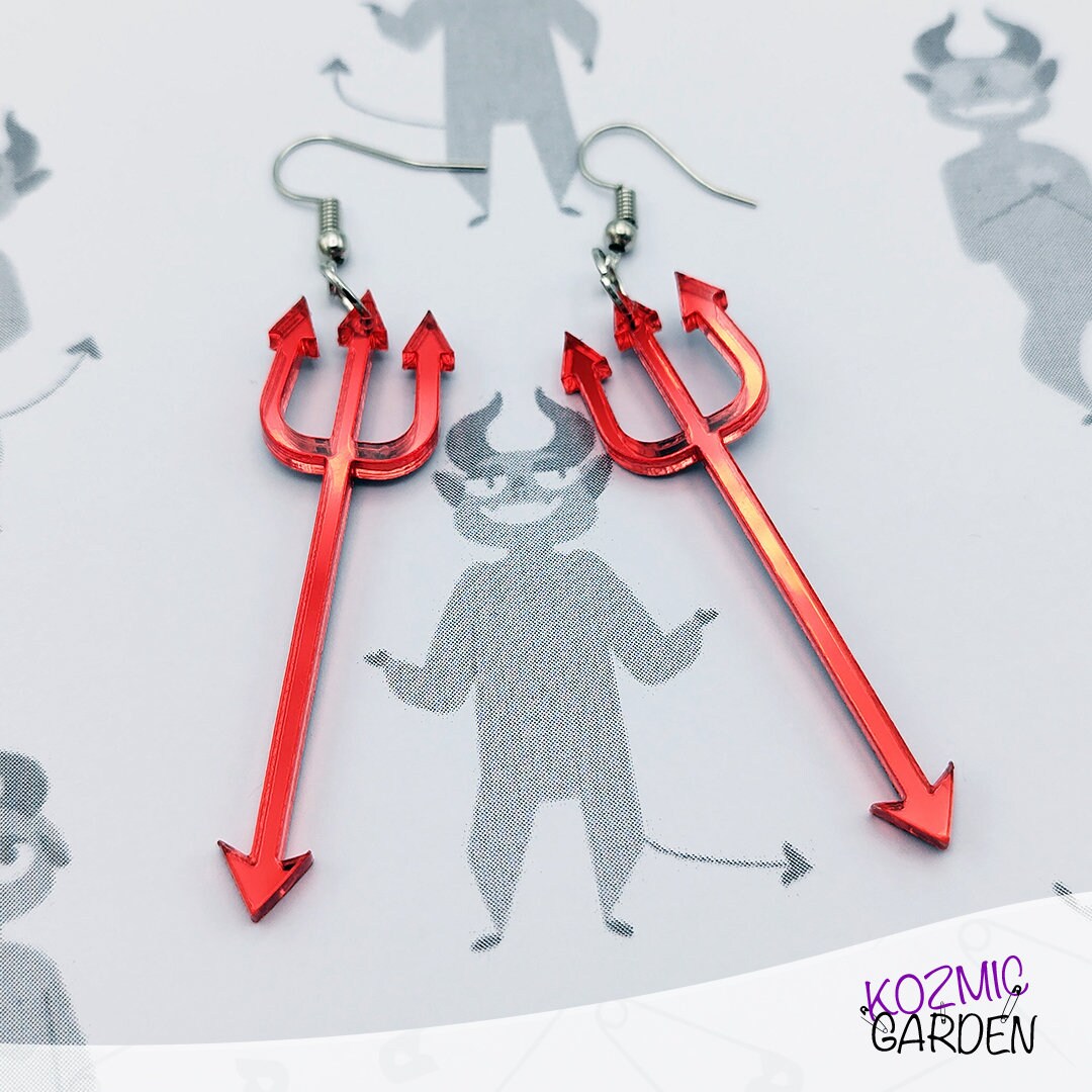 DEVIL'S TRIDENT EARRINGS Demon Pitchfork, Devil's Fork, Tail Earrings ...