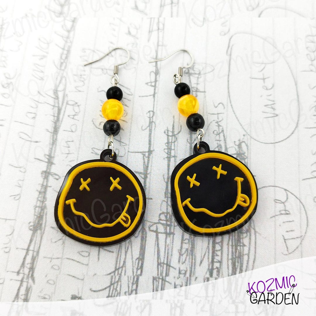Nirvana Smiley Earrings - Kurt Cobain Inspired Jewelry - Grunge Rock ...
