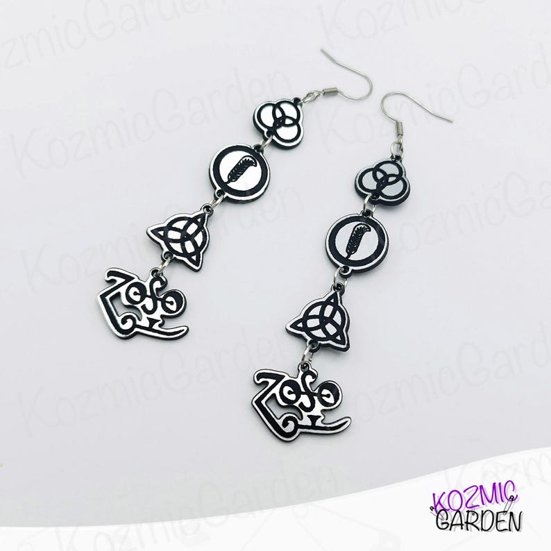 Led Zeppelin Symbols Earrings – Zoso, Ma'at, Triquetra and Three ...