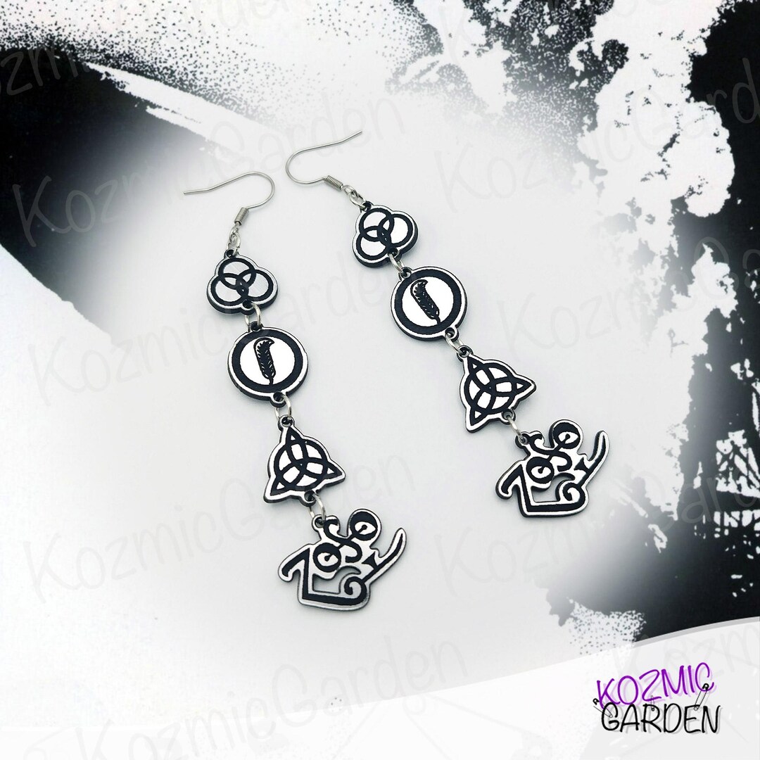 Led Zeppelin Symbols Earrings – Zoso, Ma'at, Triquetra and Three ...