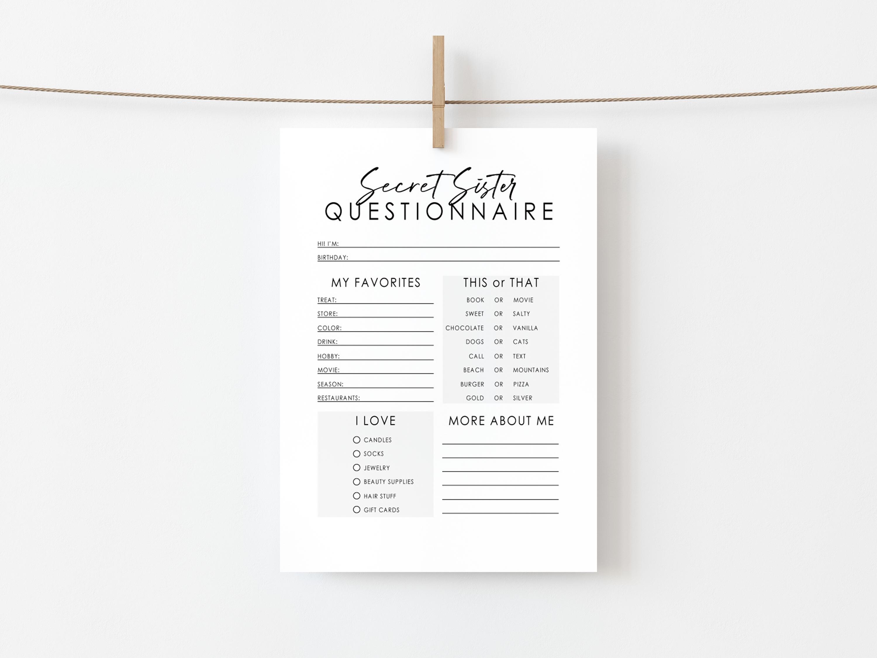 Secret Sister Questionnaire - Girls Camp Secret Sister - LDS Girls Camp ...