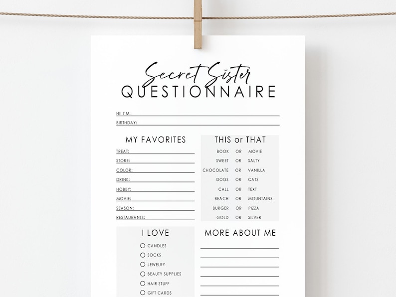 Secret Sister Questionnaire - Girls Camp Secret Sister - LDS Girls Camp ...