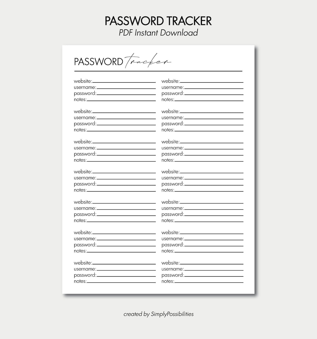 Password Tracker Printable Password Keeper Password Organizer ...