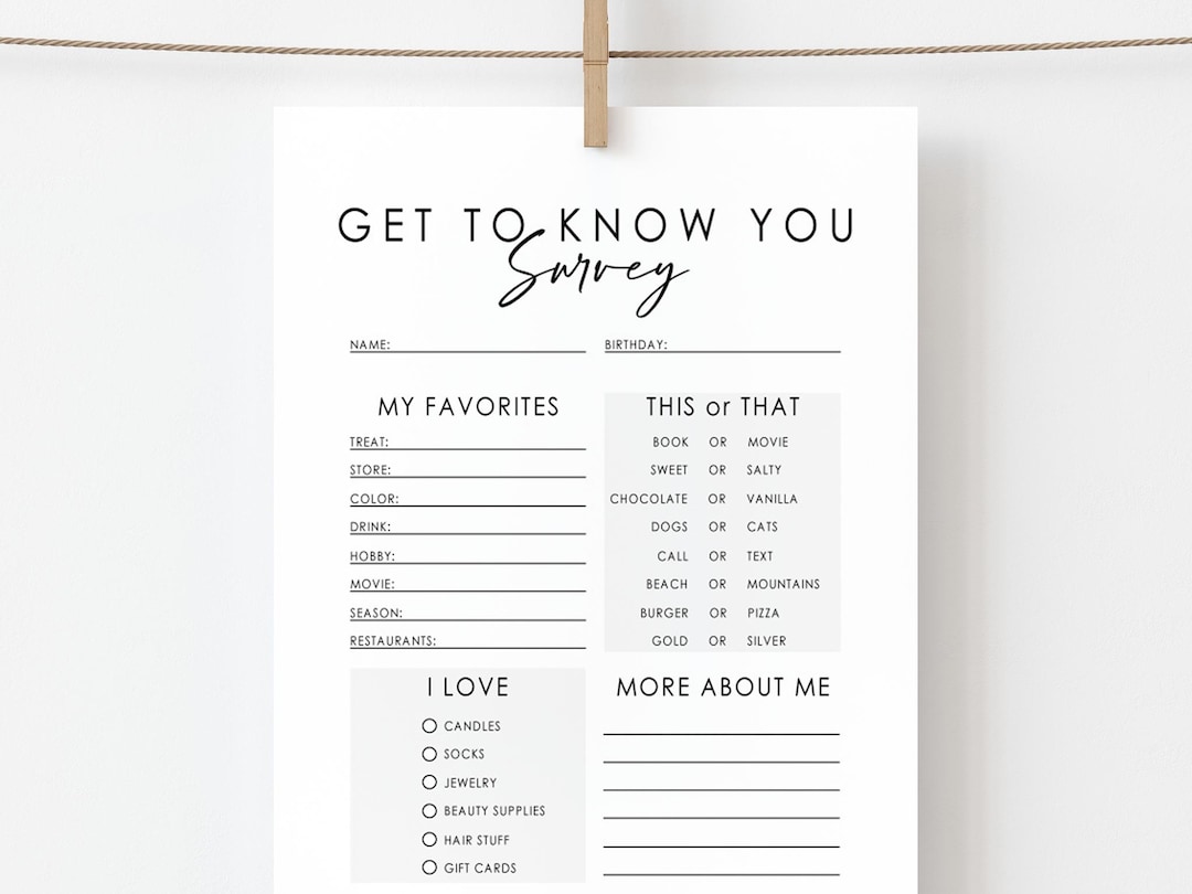 Get to Know You Printable - Work Exchange Gift - All About Me ...