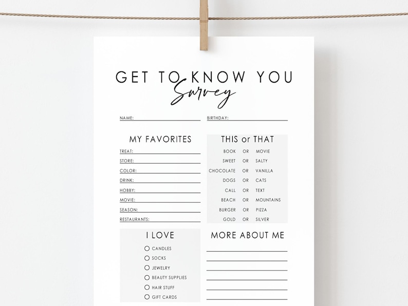 Get to Know You Printable - Work Exchange Gift - All About Me ...