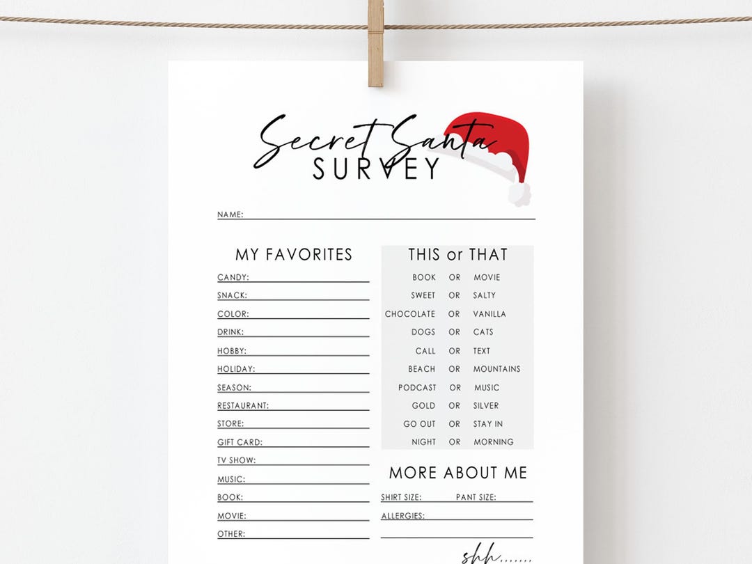 Secret Santa Survey - Gift Exchange Survey - Printable - Christmas ...
