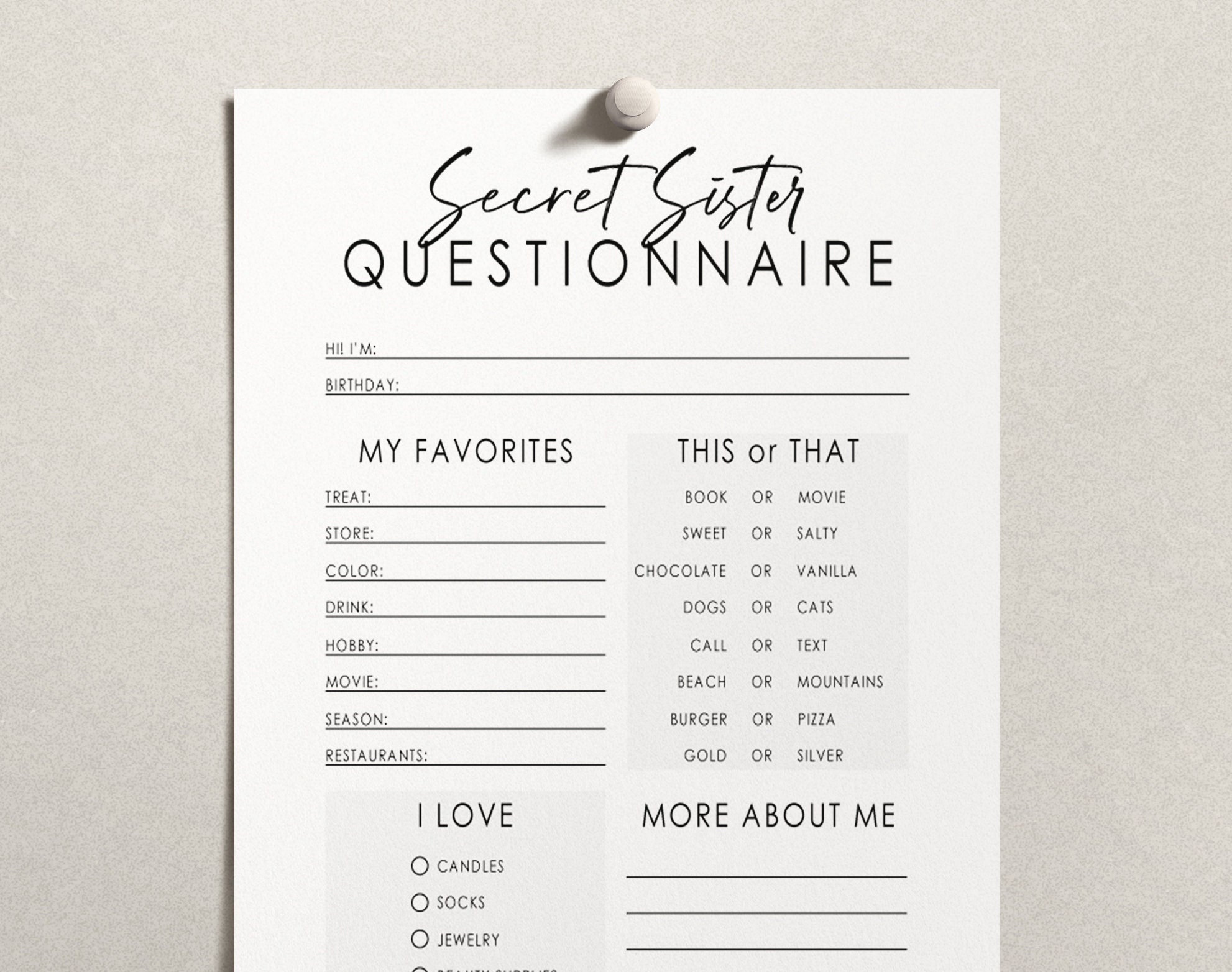 Secret Sister Questionnaire Girls Camp Secret Sister LDS Girls Camp ...