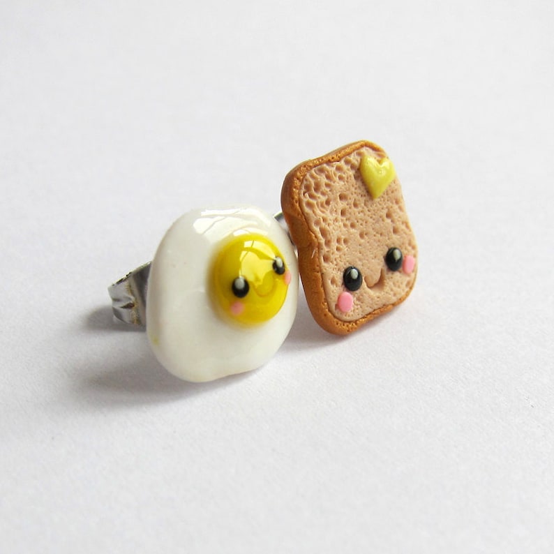 Mini Food Earrings: Polymer Clay Toast and Egg Jewelry - Etsy