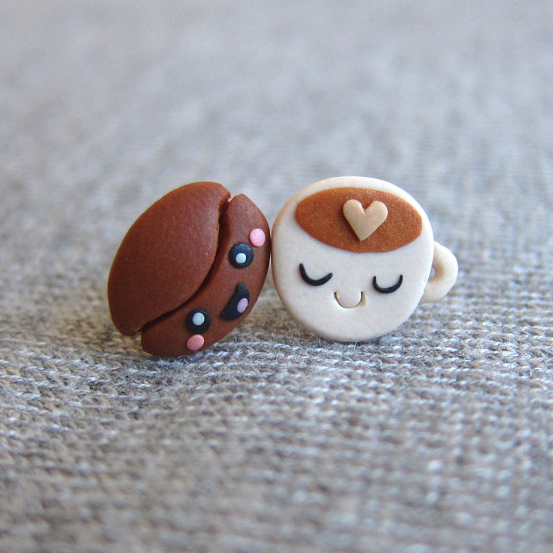 Coffee Earrings, Coffee Beans, Brown Earrings, Stud Earrings, Miniature ...